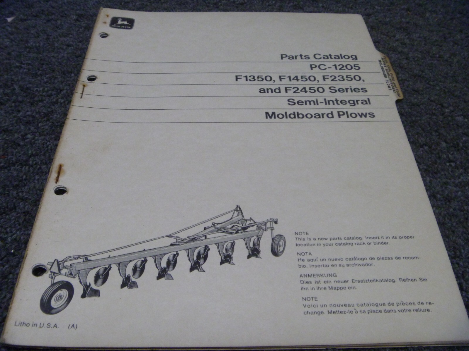 John Deere F1350 F1450 Series Semi Integral Moldboard Plow Parts ...