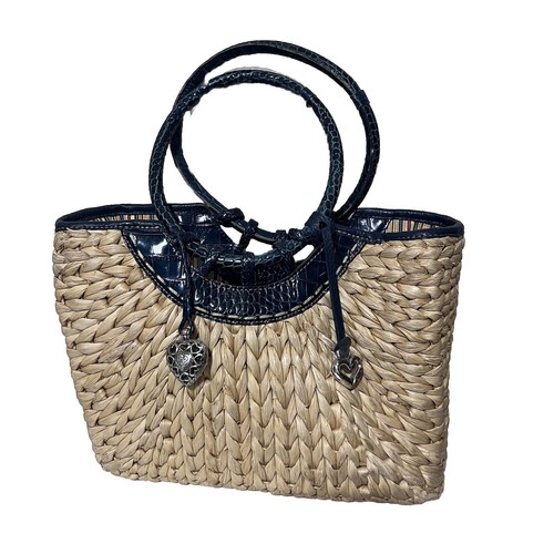 Brighton Bag Woven Jute Straw Purse Handbag Green Croc Leather Handles ...