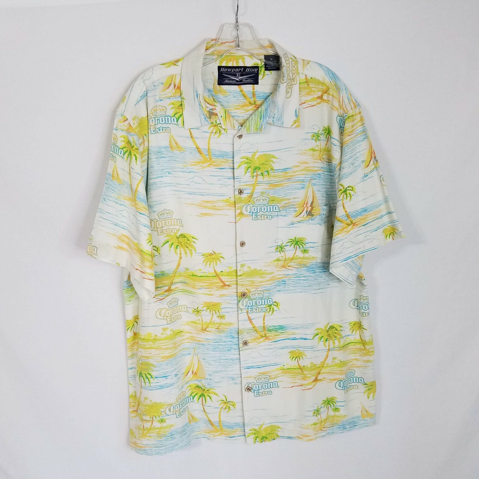 Newport Blue Mens Corona Extra Hawaiian Casual Button… - Gem