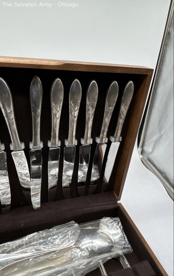 Silver Colored Mid-Century Modern Fork Spoon Silverware Flatware Set In ...