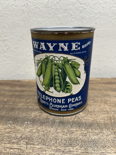 Wayne brand Telephone Peas Edgett-Burnham Co Newark NY can with Paper ...