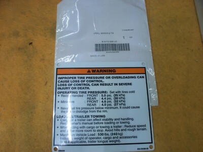Yamaha ATV Kodiak Grizzly Tire Load Warning Label Plaque NEW OEM B16 ...