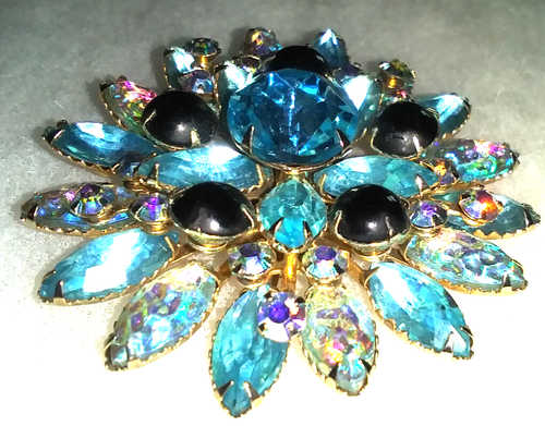 Vintage Large Multi Layered Blue Rhinestone Brooch. | eBay