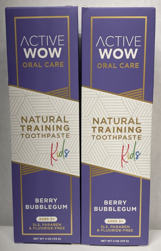 2 Active Wow Kid Natural Training Berry Bubblegum Toothpaste 4ozEa ...