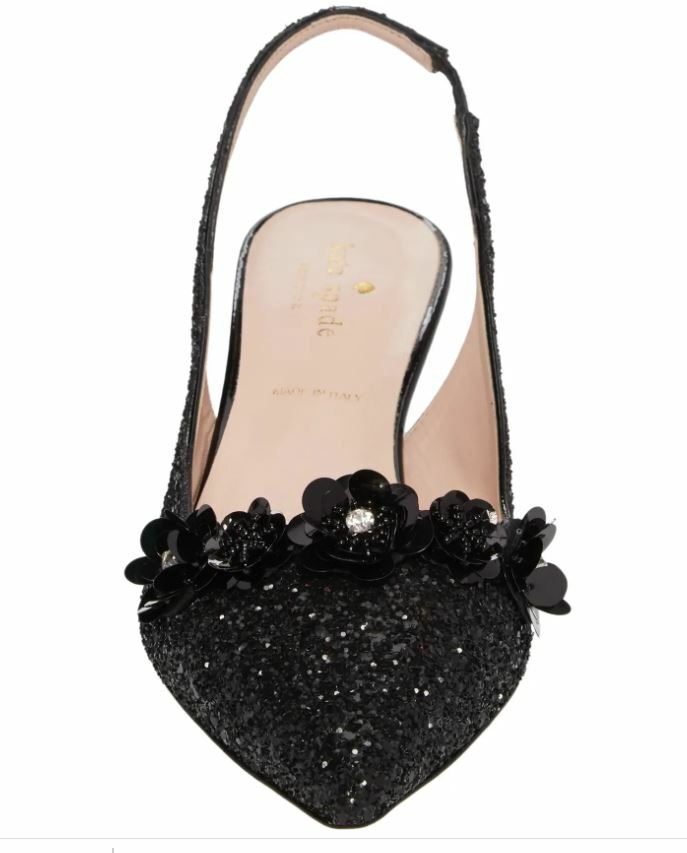 NEW KATE SPADE - Made In Italy - OLIMA Slingback Black Glitter Pumps Sz ...