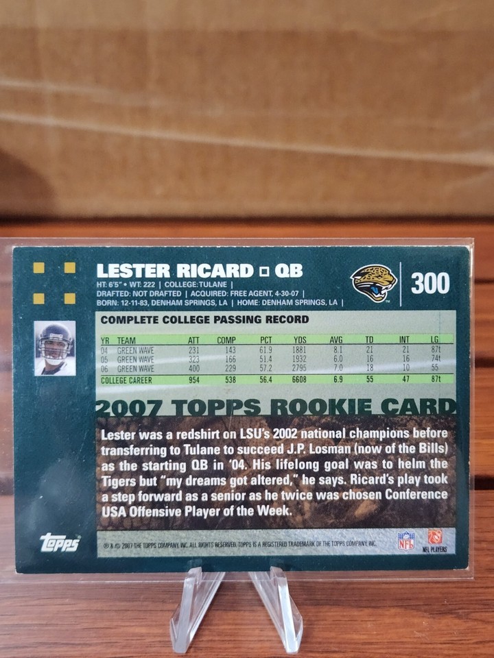 2007 Topps Football Lester Ricard - RookieCard - Jacksonville Jaguars ...