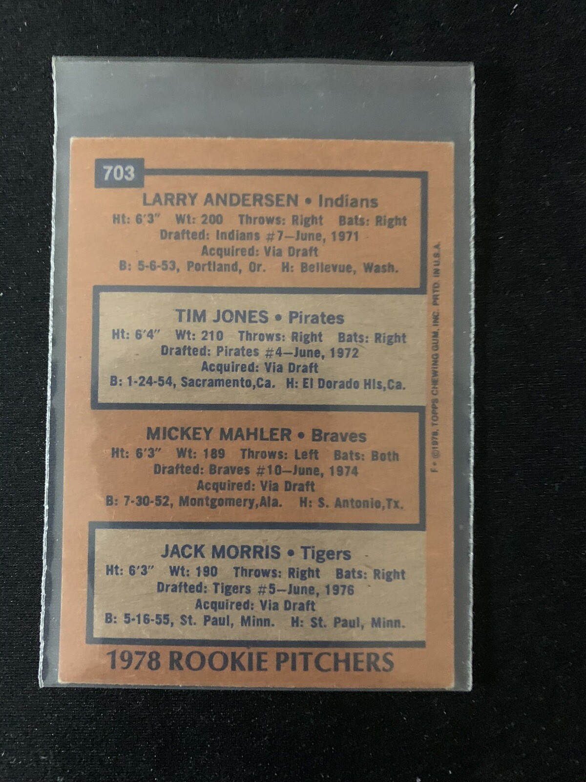 1978 Topps - Rookie Pitchers #703 Larry Andersen, Mickey Mahler, Tim ...