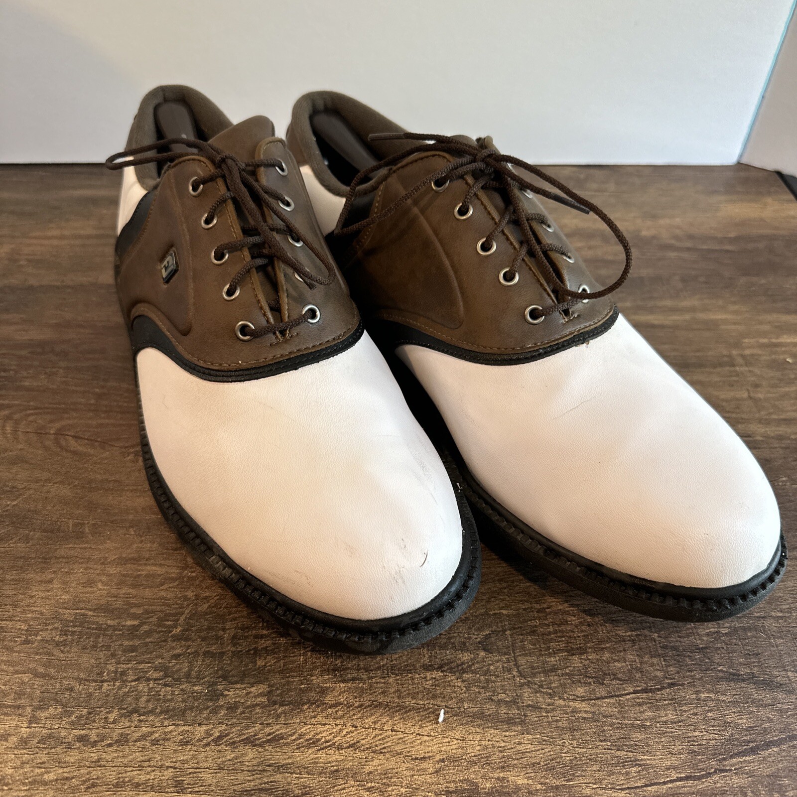 Footjoy 45330 Mens golf shoes 12 M White Brown Synthetic spikes casual ...