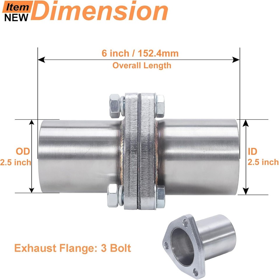 3 BOLTS 2.5" OD Universal Quick Fix Exhaust Triangle Flange Repair Pipe ...