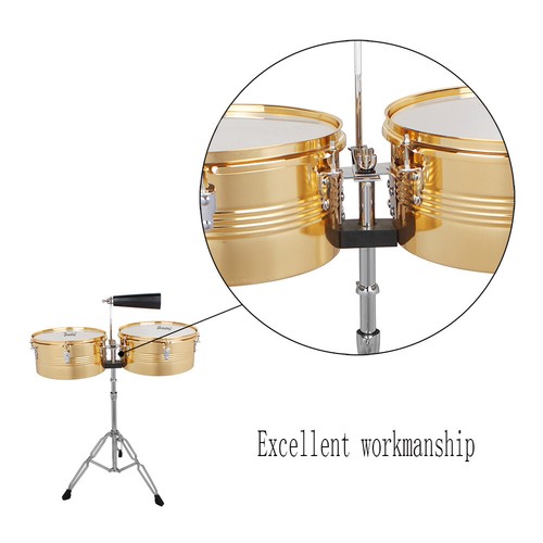 New Golden 13" 14" Timbales Drum Set Percussion with Stand Cowbell | eBay