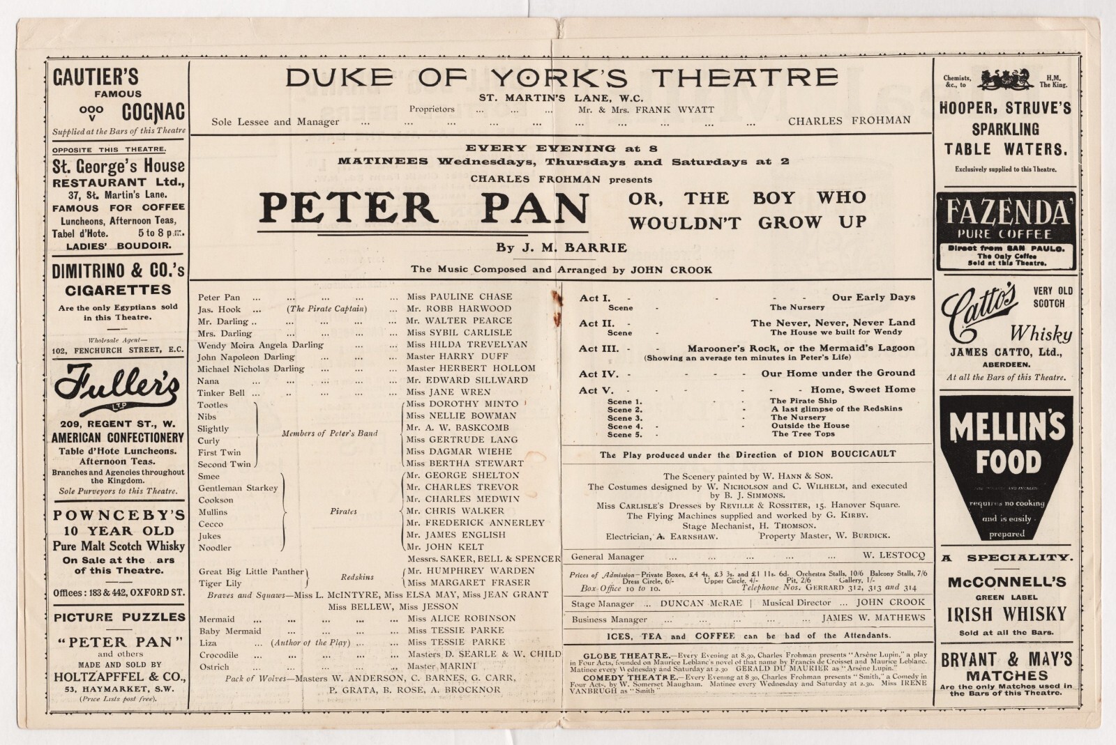 Pauline Chase "PETER PAN" Robb Harwood / J. M. James Barrie 1910 London ...