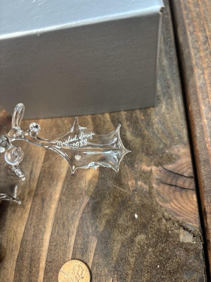 Vintage 1988 Michael Dorofee Handmade Glass Art Ornaments Holly Leaf | eBay
