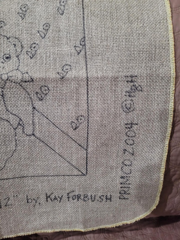 Corner Teddy Bear Rug Hooking Pattern on Linen By Kay Forbush 12" x 12 ...