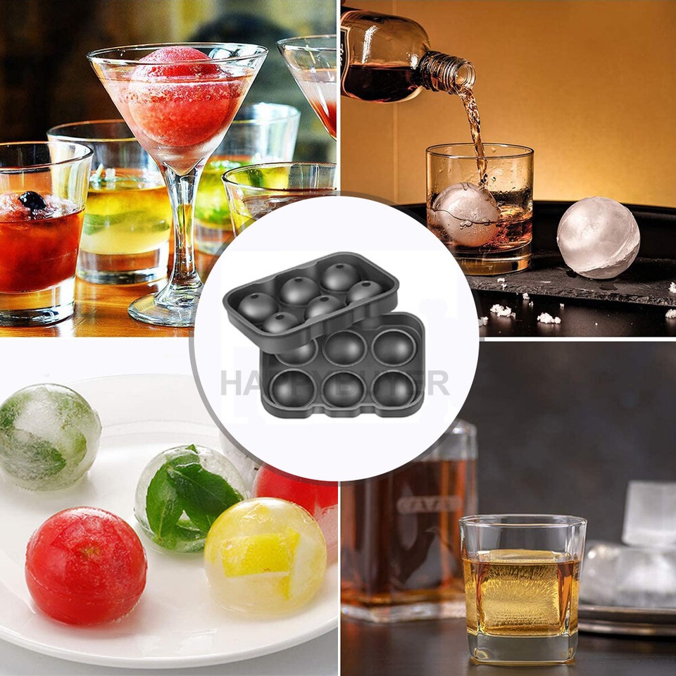 Large Ice Cube Tray Ball Maker Big Silicone Mold Sphere Whiskey Round ...