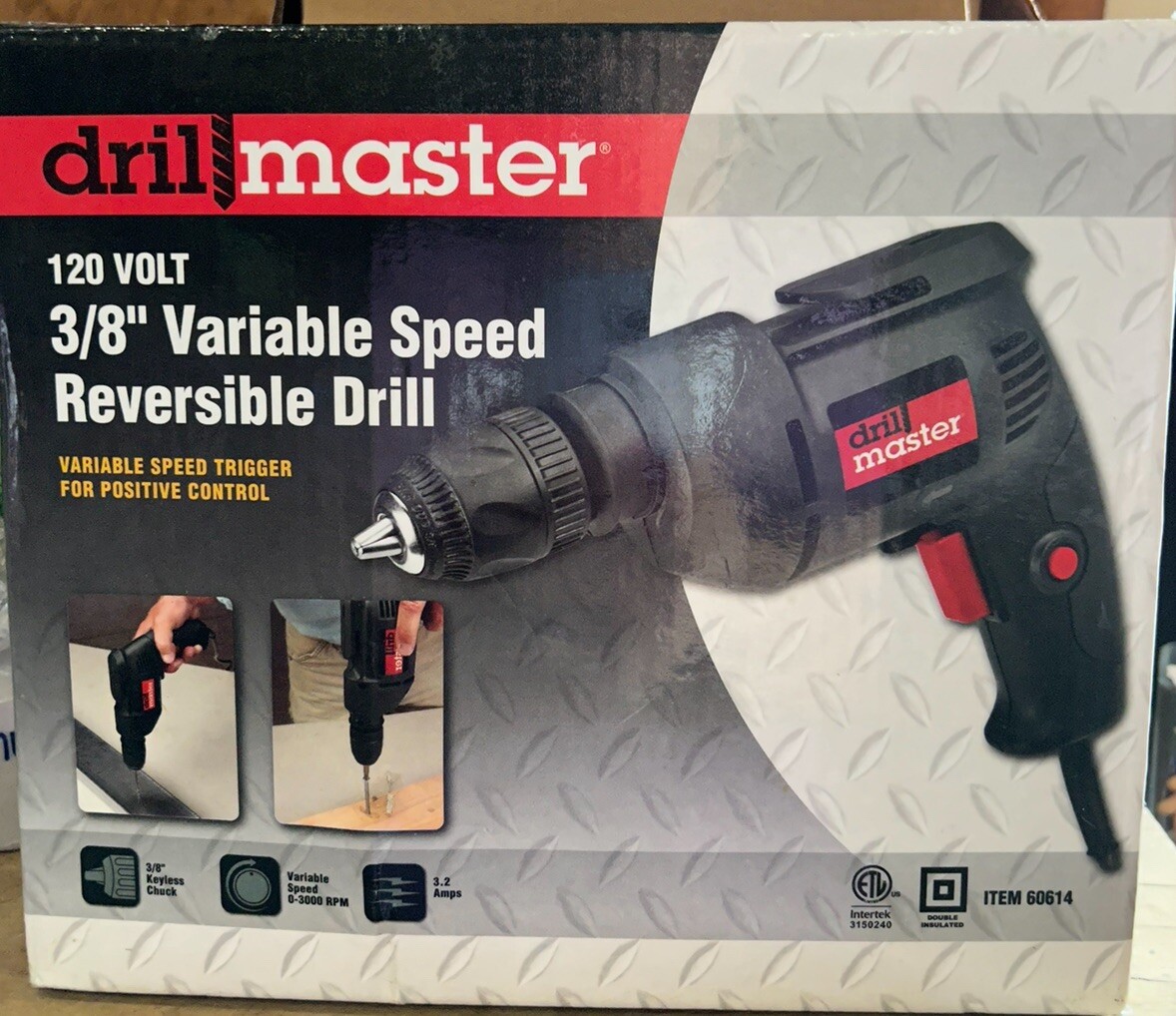 DRILL MASTER 3/8" VARIABLE SPEED REVERSIBLE DRILL 60614 New In Box ...