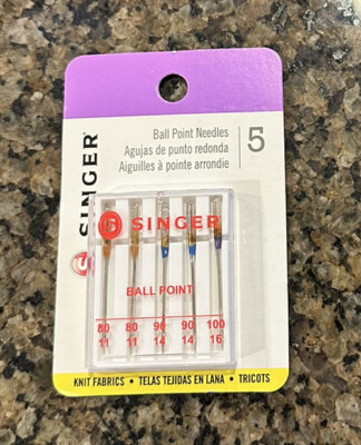 Singer Ball Point Sewing Machine Needles 5 Pack Sizes 80/11 - 90/14 ...