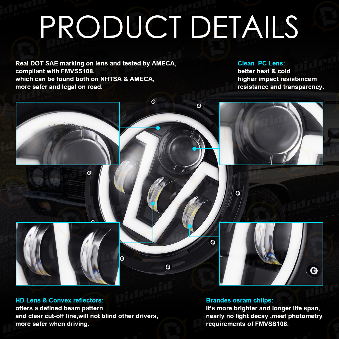 For Hummer H2 2003-2009 Pair DOT 7 inch Round LED Headlights DRL High ...