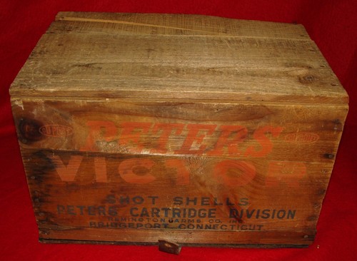Vint. Peters Victor Wooden Shot Shells Ammo Box Du Pont Remington Arms ...