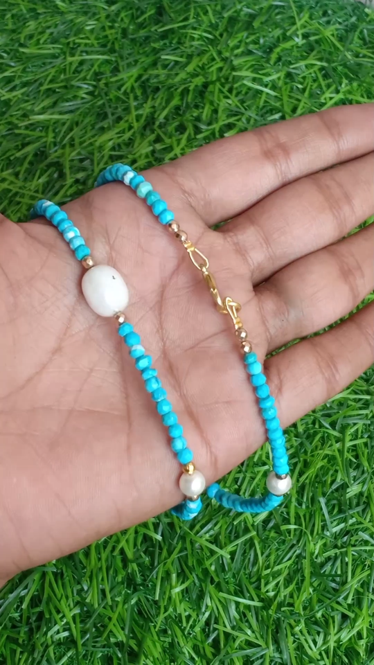 3mm Turquoise and White Pearl Gemstone Beads Jewelry Necklace Gift for ...