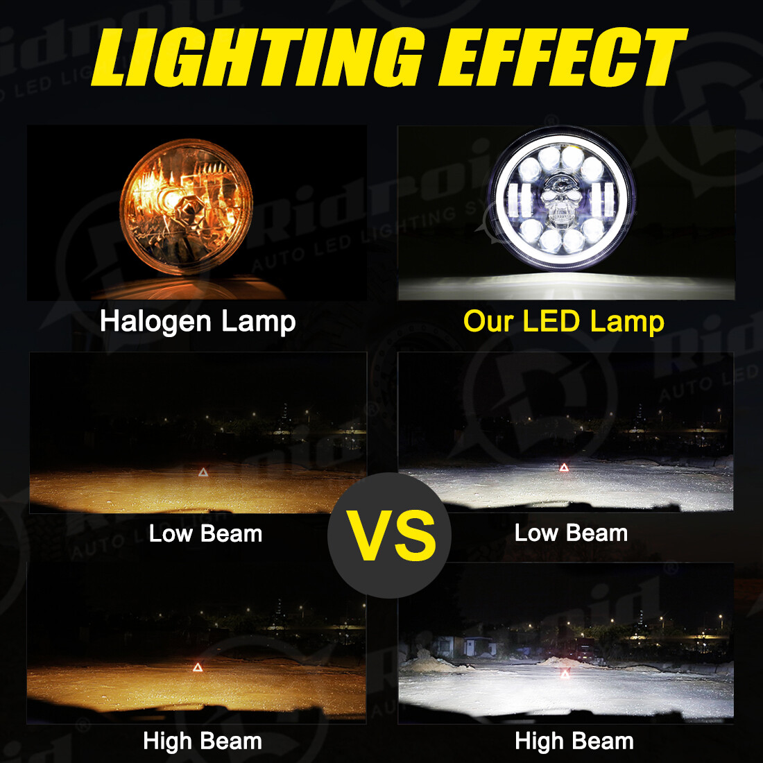 For Ford F1 1948-1952 RGB 7" Inch Round LED Headlights Halo Angel Eyes ...