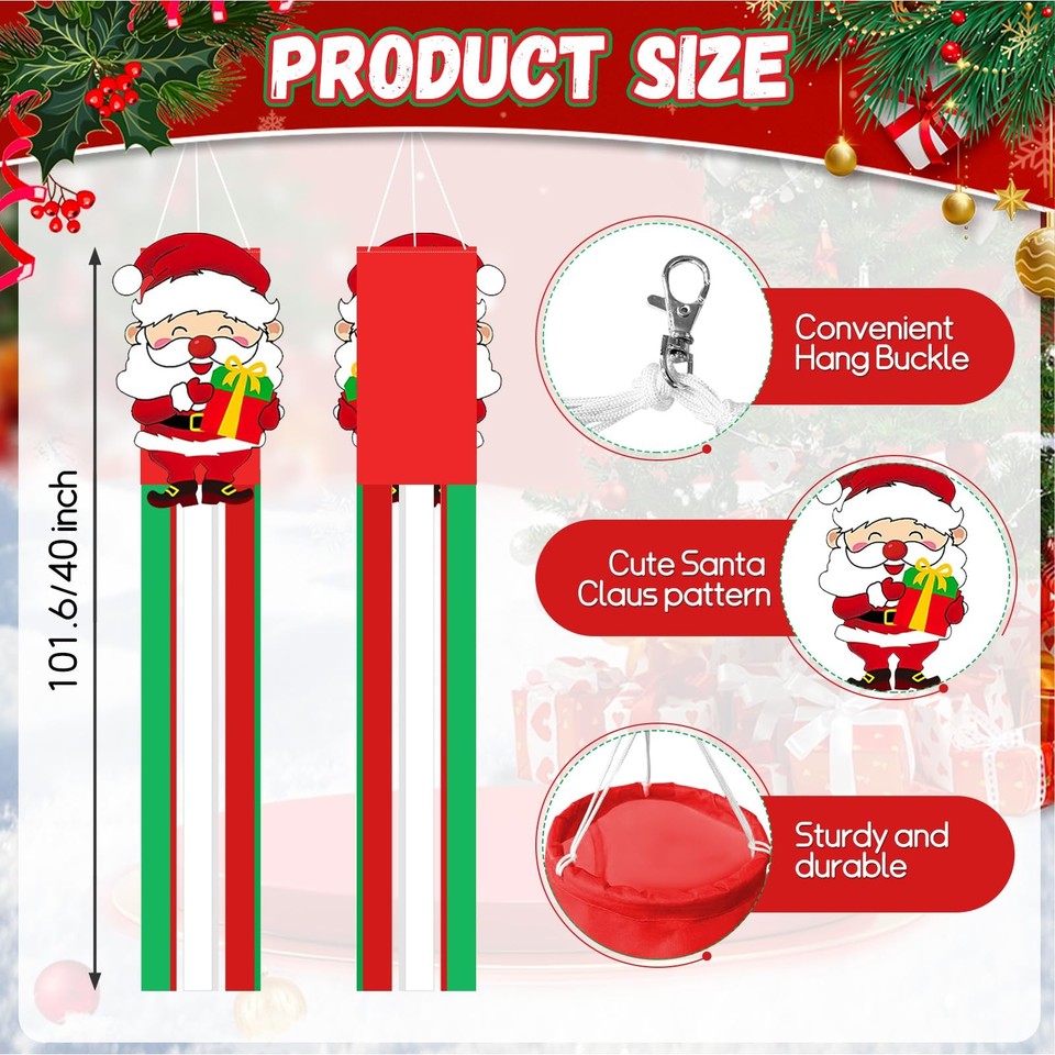 40 Inches Christmas Santa Windsock Decoration, Hanging Outdoor Holiday ...