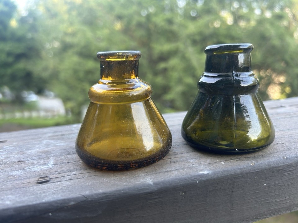 Pair of Carter’s Cone Ink Bottles: Olive Green & Light Amber | eBay
