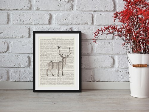 Stag With Forest & Birds quote On Vintage Dictionary Book Page Art ...
