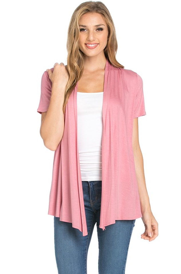 Women's Solid Short Sleeve Cardigan Open Front Wrap Vest Top Plus USA ...