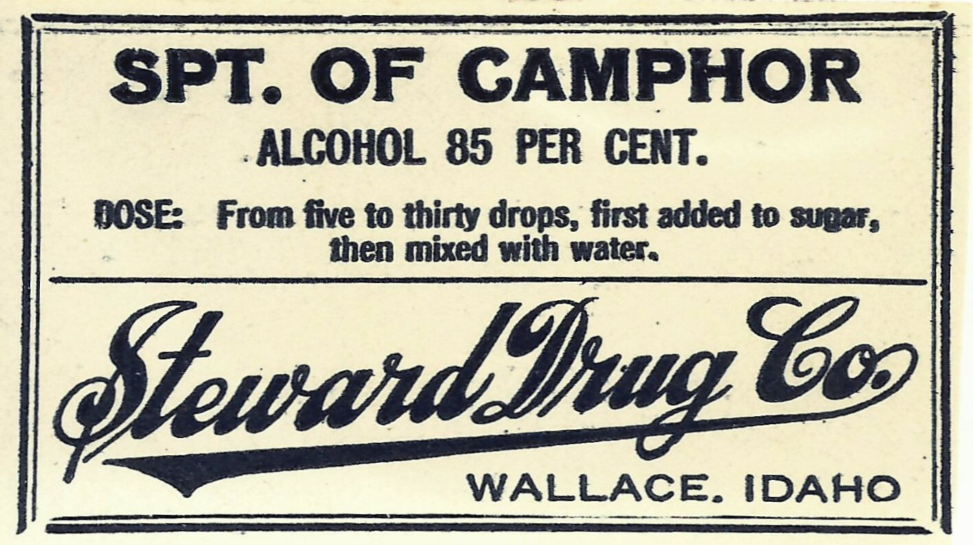 1 Vintage Pharmacy Label SPIRIT OF CAMPHOR Steward Drug Company Wallace ...