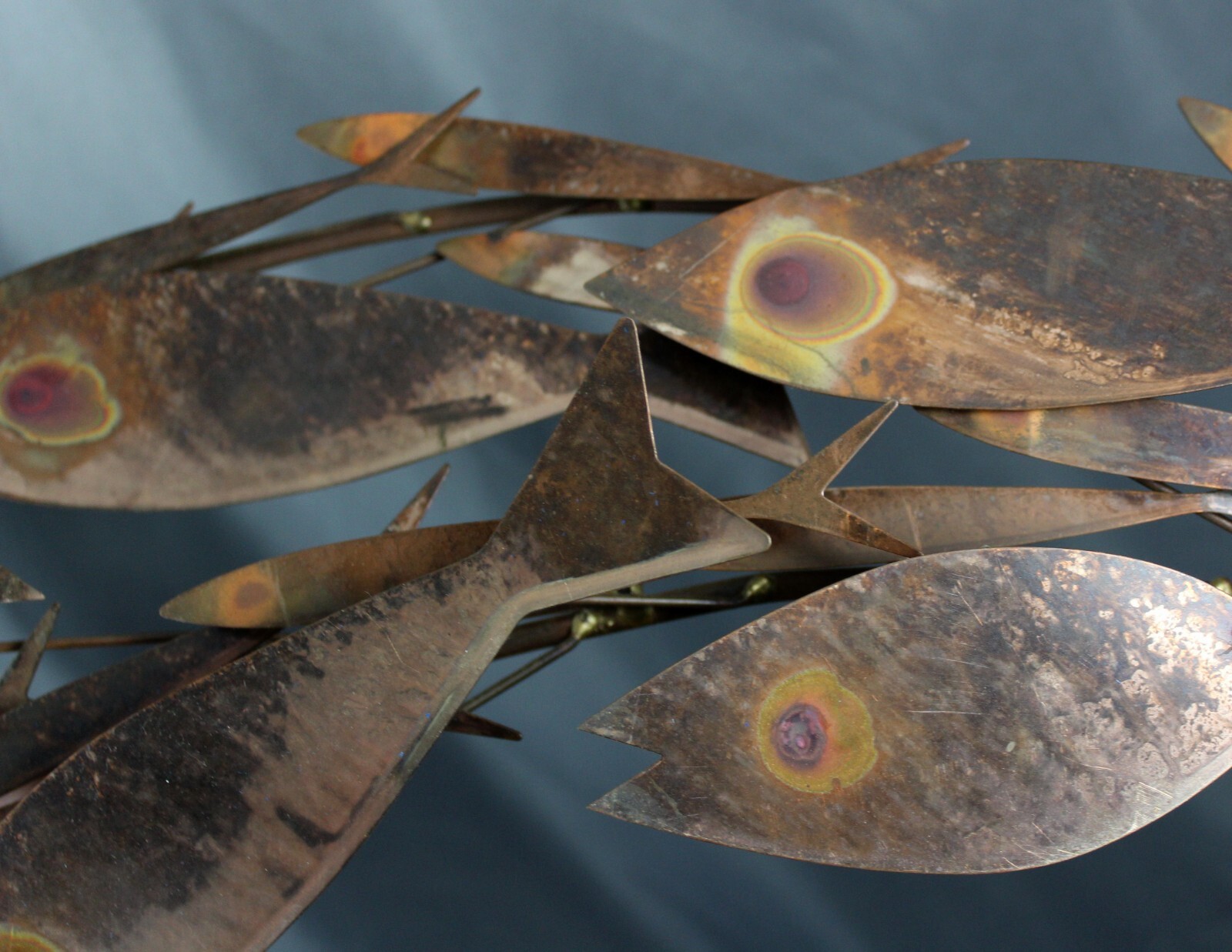 56" School of Fish brutalist metal wall sculpture signed C. Jere 1979 ...