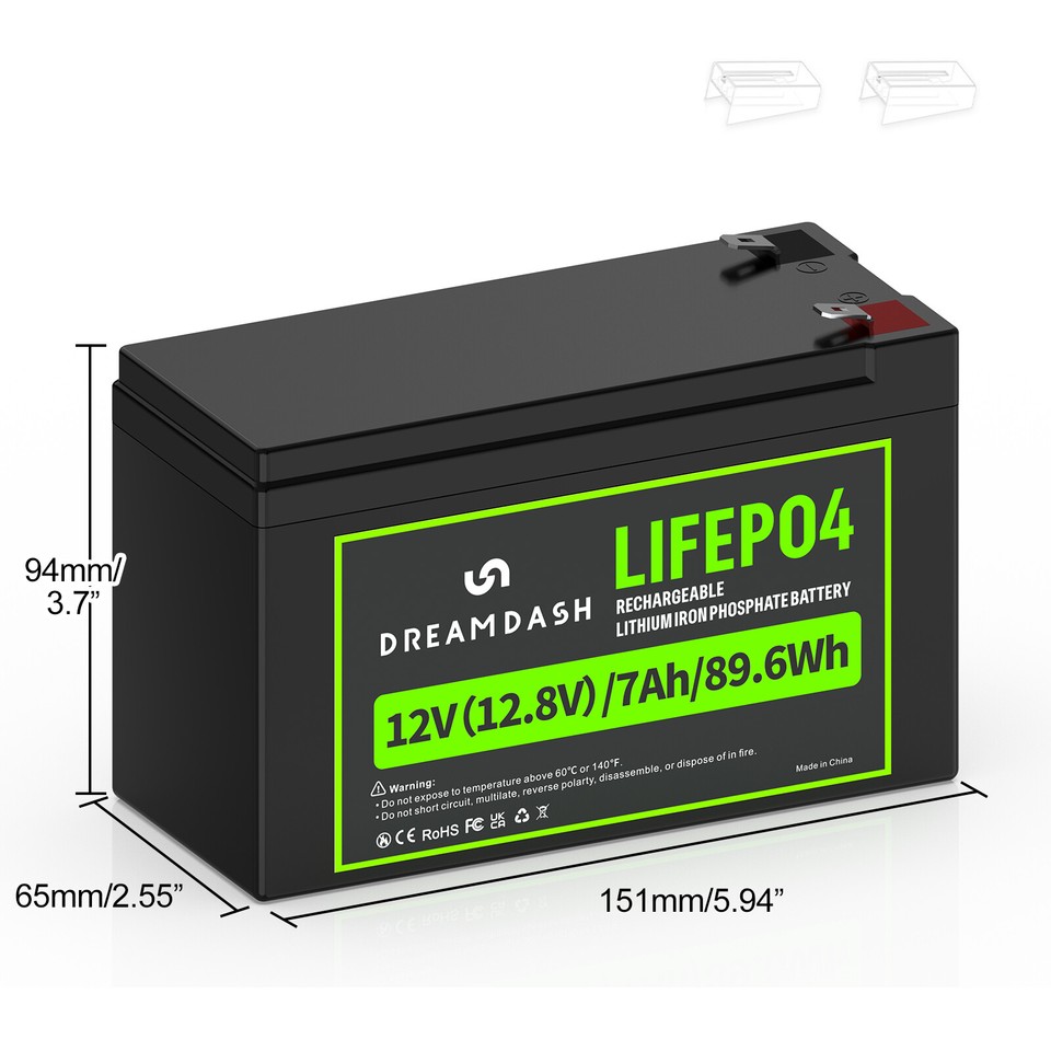 12V 10Ah 7Ah LiFePO4 BMS with F2 Terminal 4000 Deep Cycles Life Lithium ...
