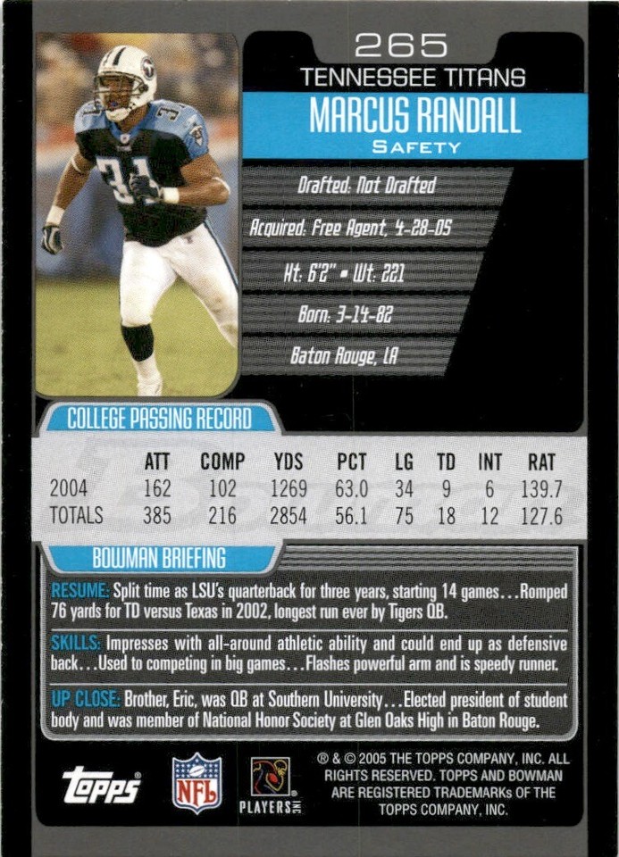 2005 Bowman #265 Marcus Randall Excellent | eBay