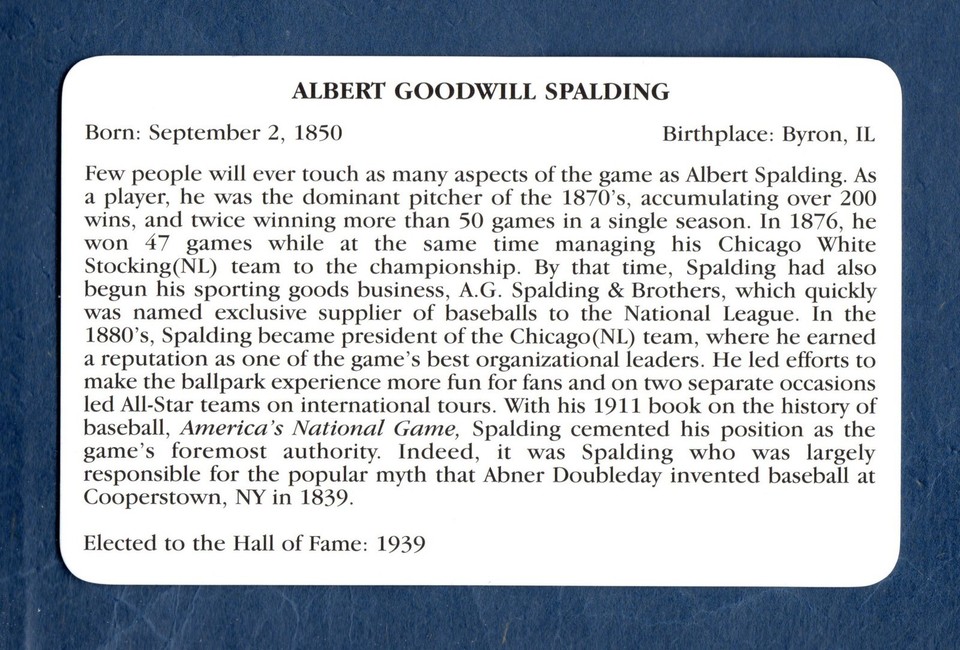 ALBERT G. SPALDING, Cubs ~ Baseball Hall of Fame flash-pack card | 1995 ...