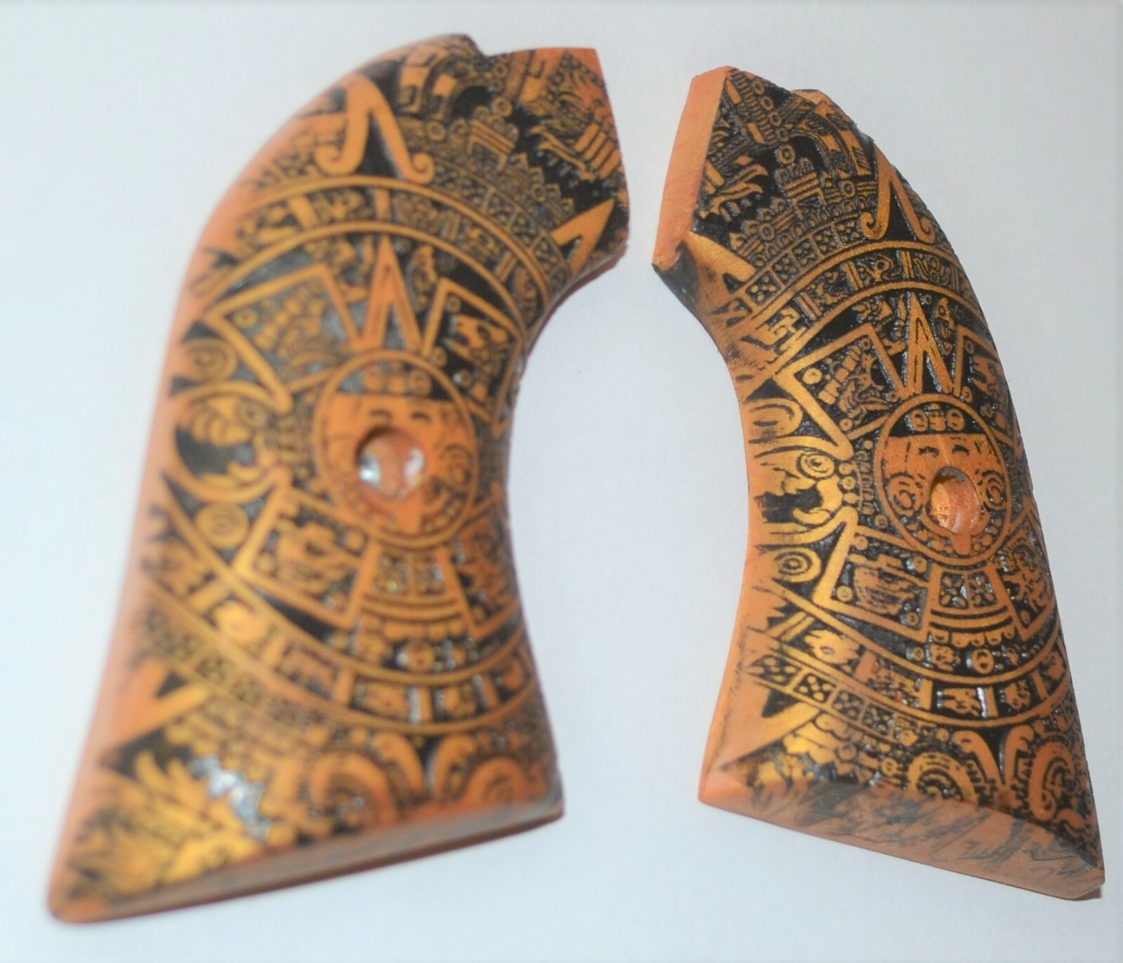 Heritage Rough Rider pistol grips engraved aztec calendar on gold ...