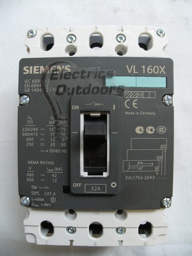 SIEMENS 32 AMP 70 kA TRIPLE POLE MCCB VL160X 3VL10703 2DA36 0AA0 BS EN ...