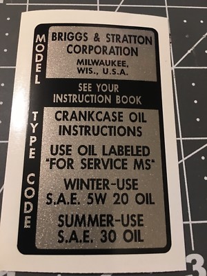 Briggs & Stratton Model Type & Code 1960's MS oil rating; 60MTCG Gold | eBay