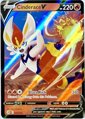 Cinderace V 043/264 ULTRA RARE Pokemon Card TCG 2021 SWSH Fusion Strike ...