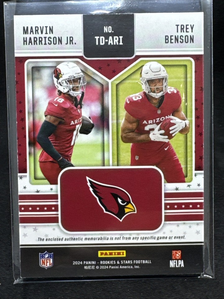 Marvin Harrison Jr. Trey Benson 2024 Panini Rookies & Stars Red Team ...
