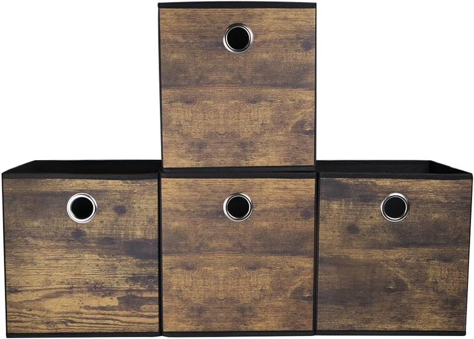 4 Pack Durable Storage Cube Box with Wood Grain,Decorative Thickened ...