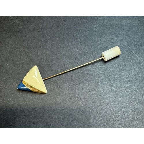 Vintage Monet Stick Pin Signed Hat Lapel Triangle Cream Navy Enamel ...