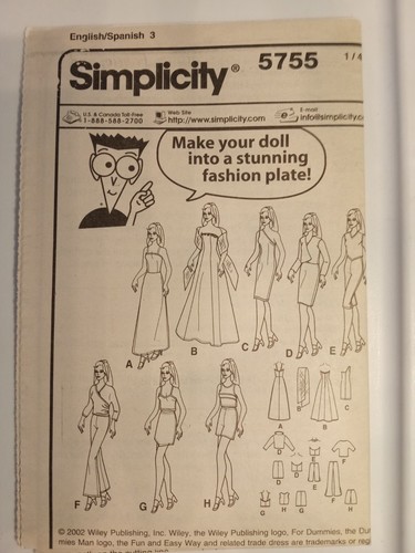 Simplicity 8333 1980s Fashion Doll Barbie Wardrobe Pattern Wedding Gown ...