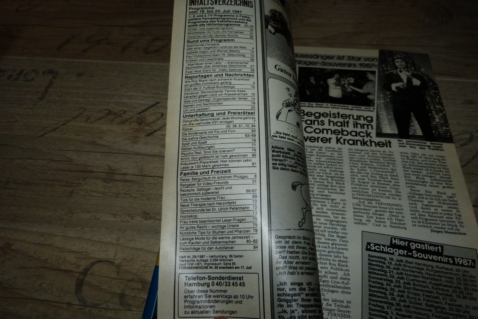 Fernseh Woche 29/1987 Columbo,Roy Black,Mayte Matee,Evelyn Engleder ...