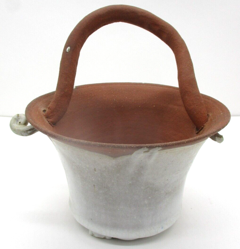Vintage Red Clay Pottery Basket with Clay Handle .. Signed | eBay