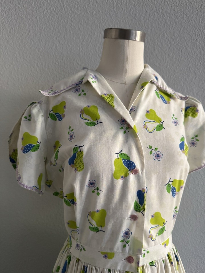 Vintage 60s Square Dancing Novelty Dress Scalloped Pear Daisy; 50s ...