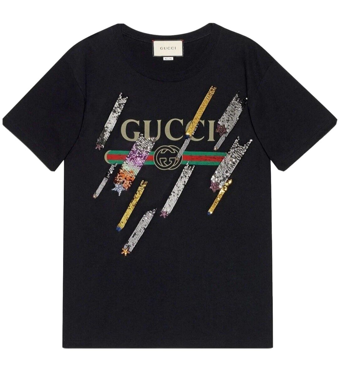 GUCCI Shooting Stars Sequin Embellished Black T-Shirt Top GUCCI Shooting Stars Sequin Embellished Black T-Shirt Top