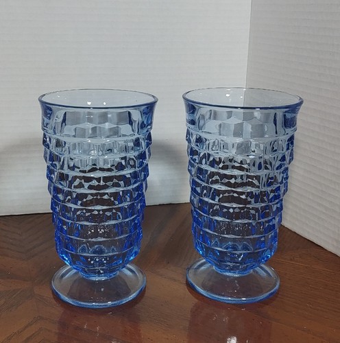 Vintage Indiana Glass Whitehall Colony Cube Pattern Blue Iced Tea ...