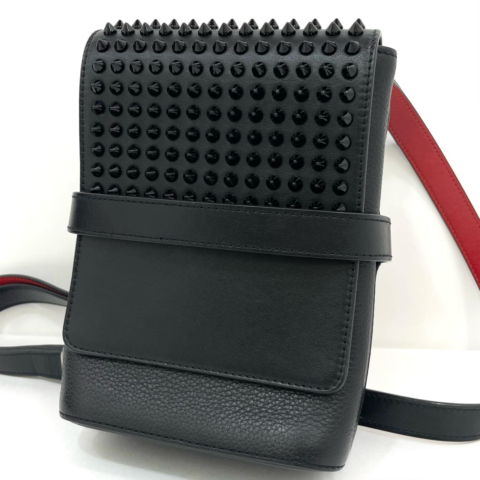 Christian Louboutin Studded Leather Shoulder Bag Blac… - Gem