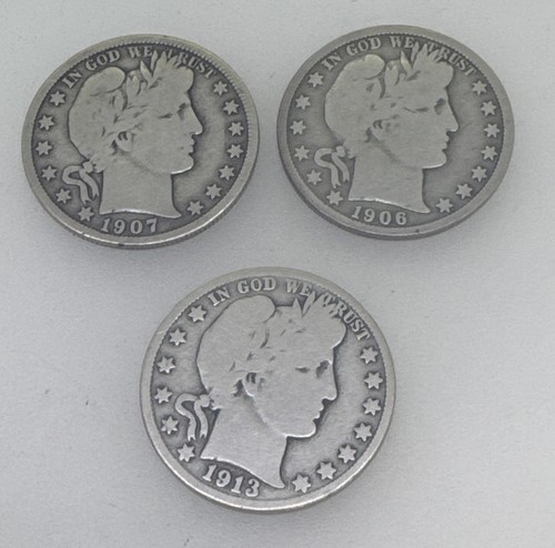 Lot of 3 Silver Barber Halves 1906,1907 & 1913 | eBay