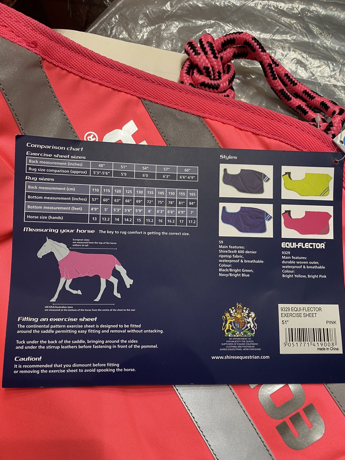 Shires Equi Flector Waterproof Exercise Sheet 51” Bright Pink for sale ...