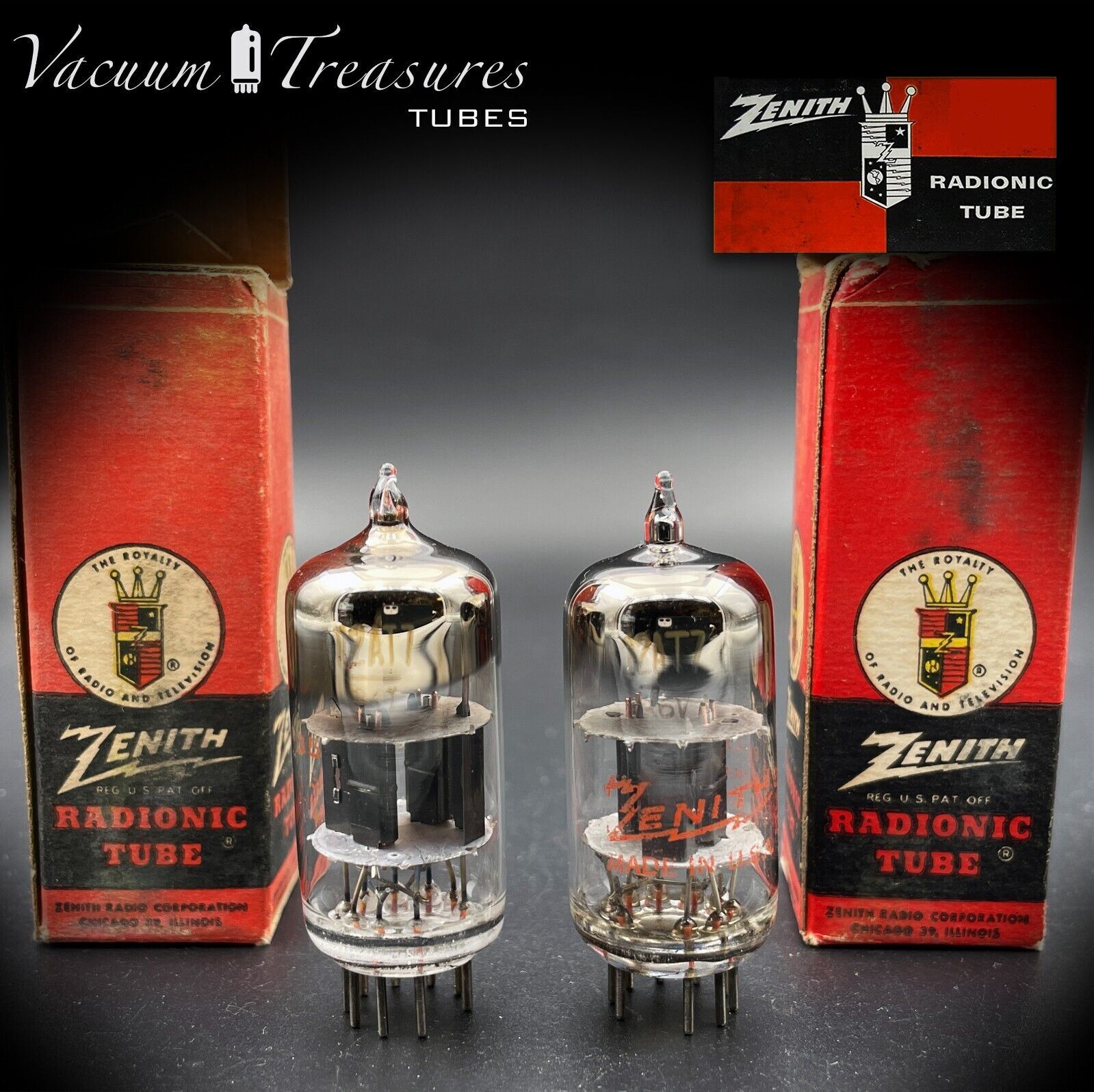 12AT7 ( ECC81 ) ZENITH Black Wing Plates [] Getter Matched Tubes Made ...